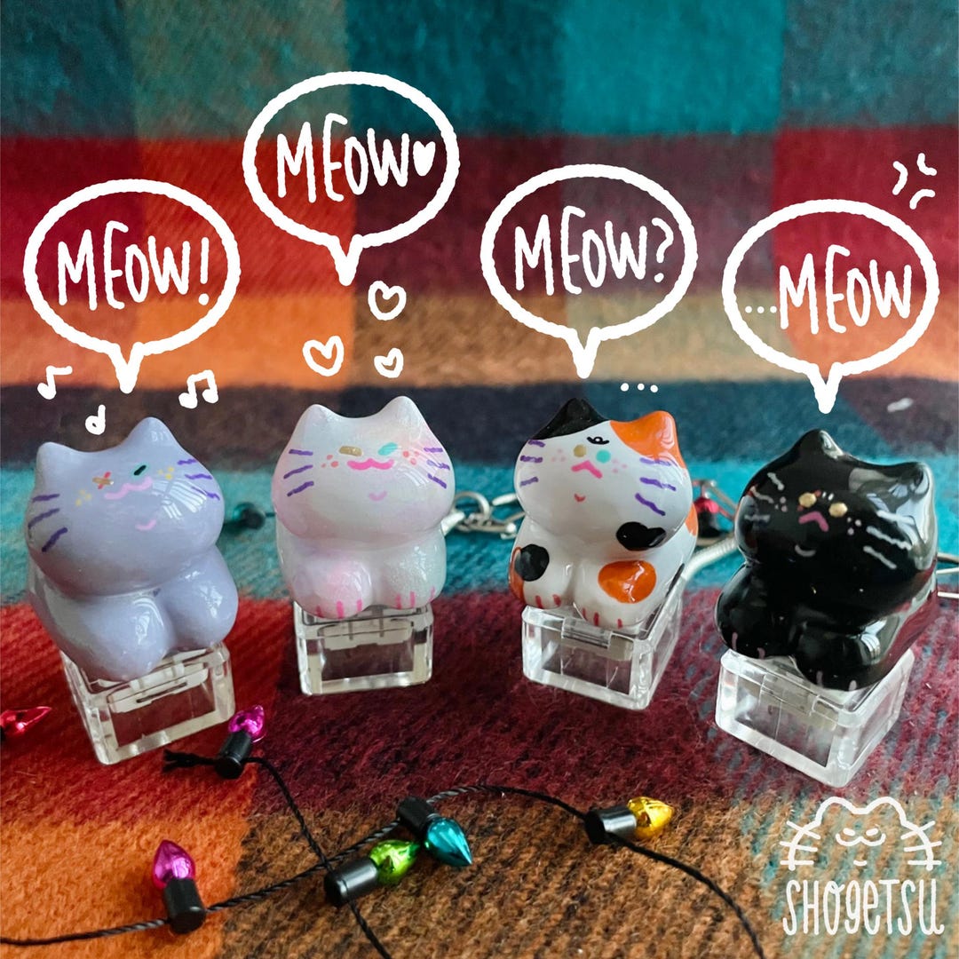 Meow Handmade Fidget Keycap Clicker Clay Keychain | Stress Relief | Cat ...