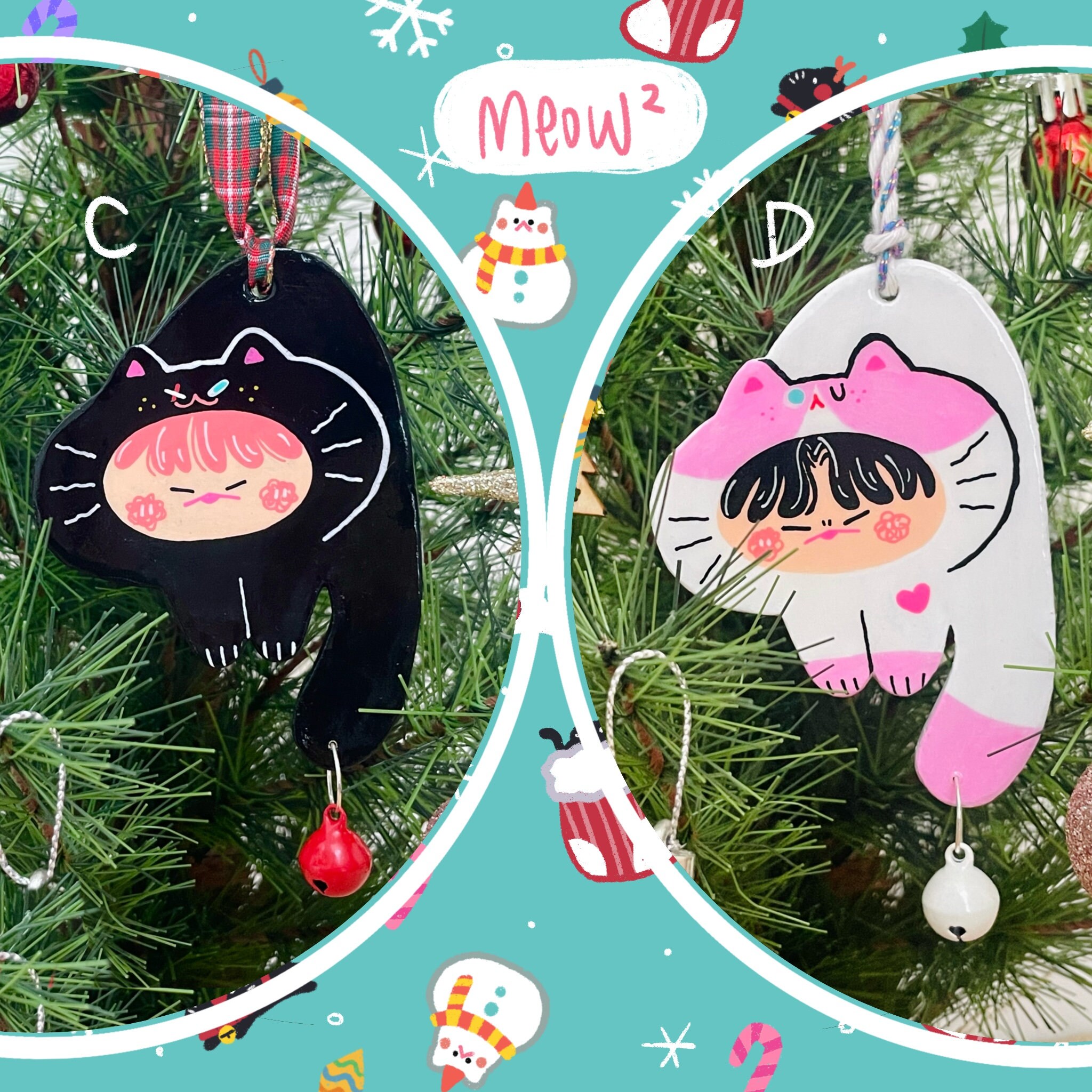 Cats Handmade Clay Ornaments Xmas Decoration - Etsy