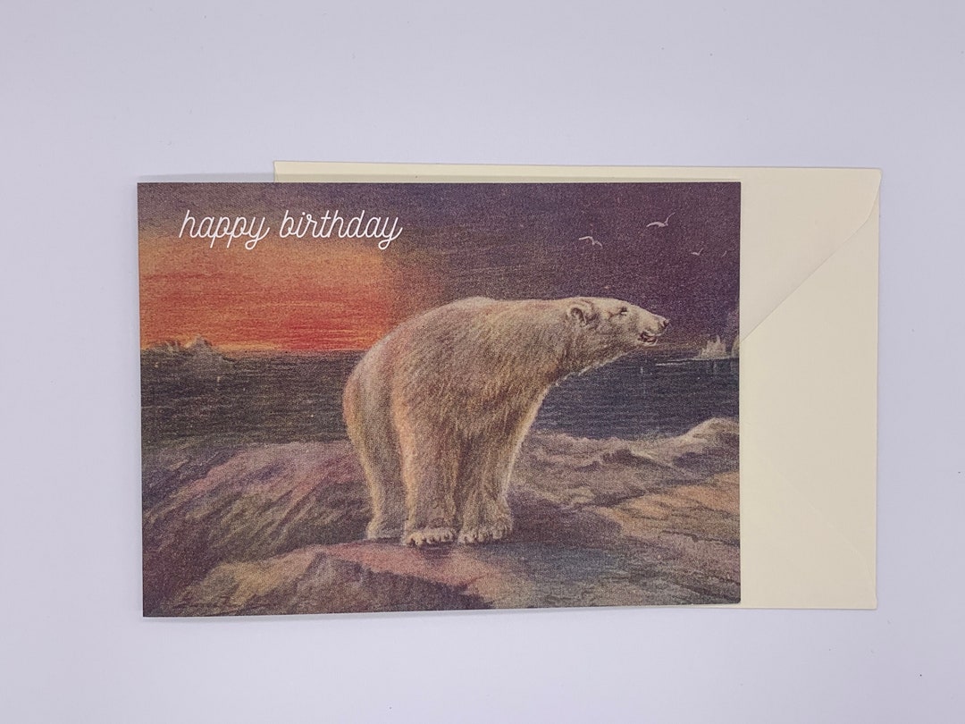 Polar Bear Birthday Card. Northern Lights / Aurora Borealis Birthday ...