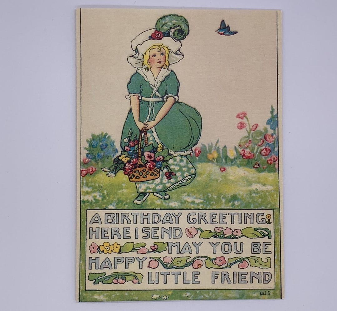 Vintage Style Birthday Card. Retro Birthday Card. Vintage Girl in Green ...