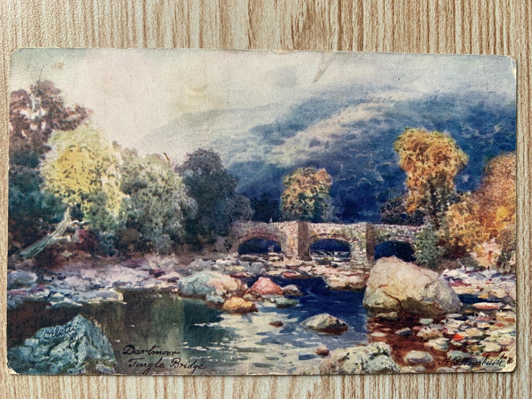 Dartmoor Fingle Bridge Antique Postcard, H B Wimbush Art, 1918 (PC318 ...