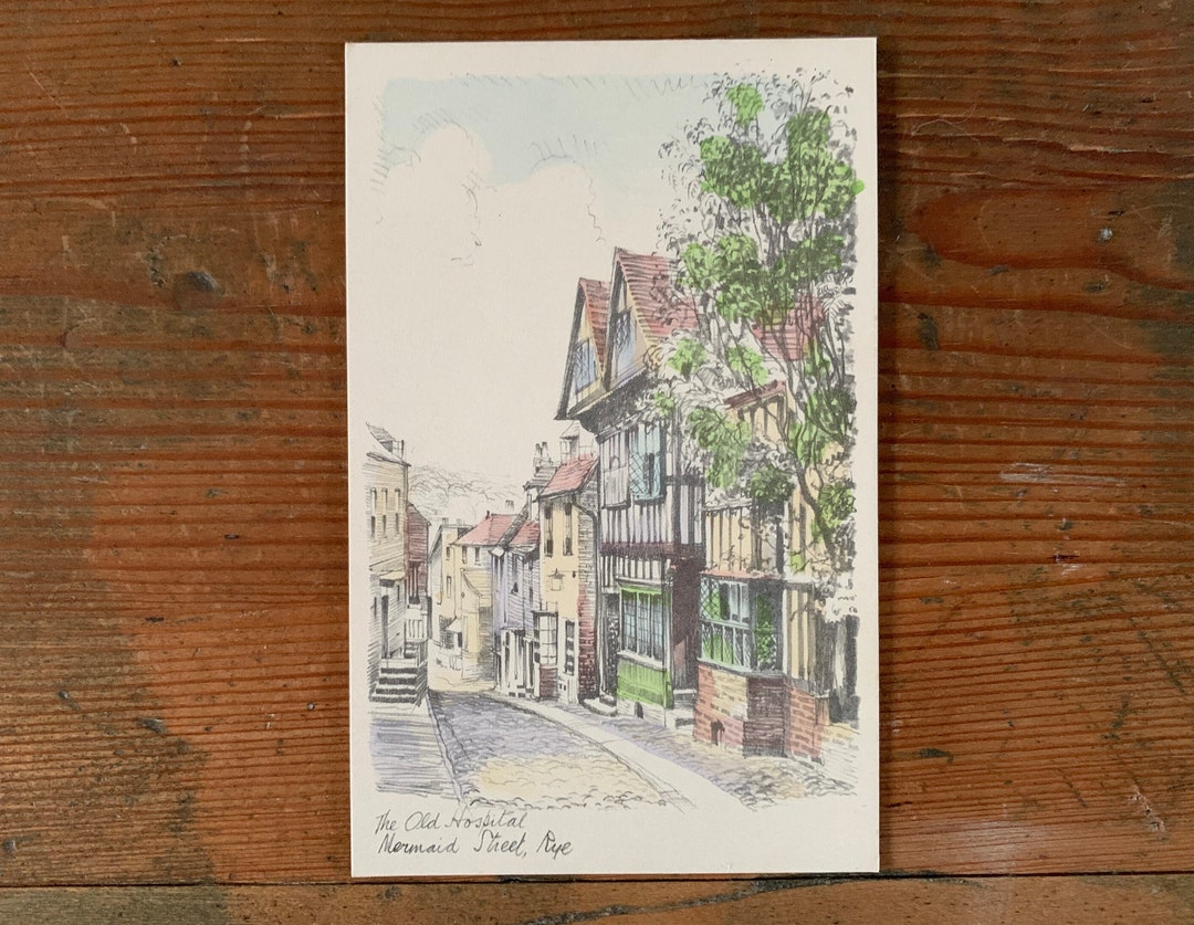 The Old Hospital, Mermaid Street, Rye Vintage Postcard. Pencil Sketch ...
