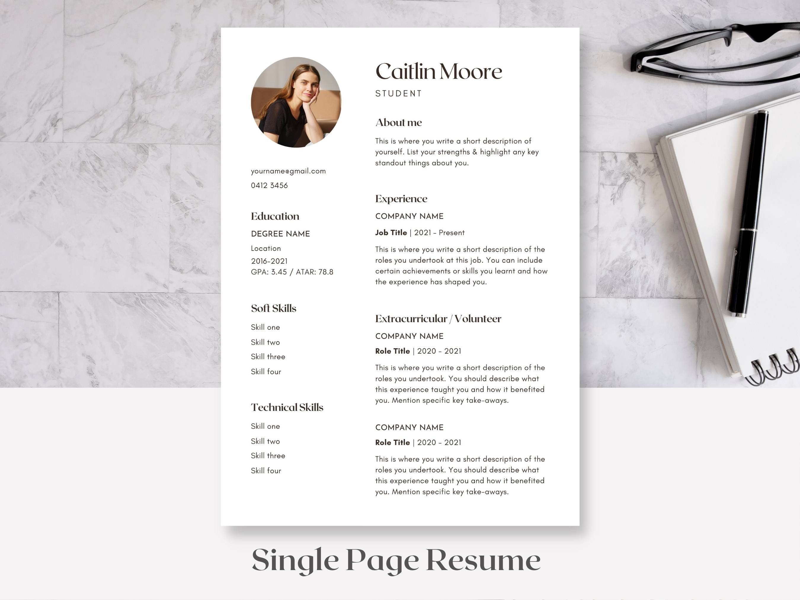 1 Page Minimal Student Resume Template | Creative High School CV ...