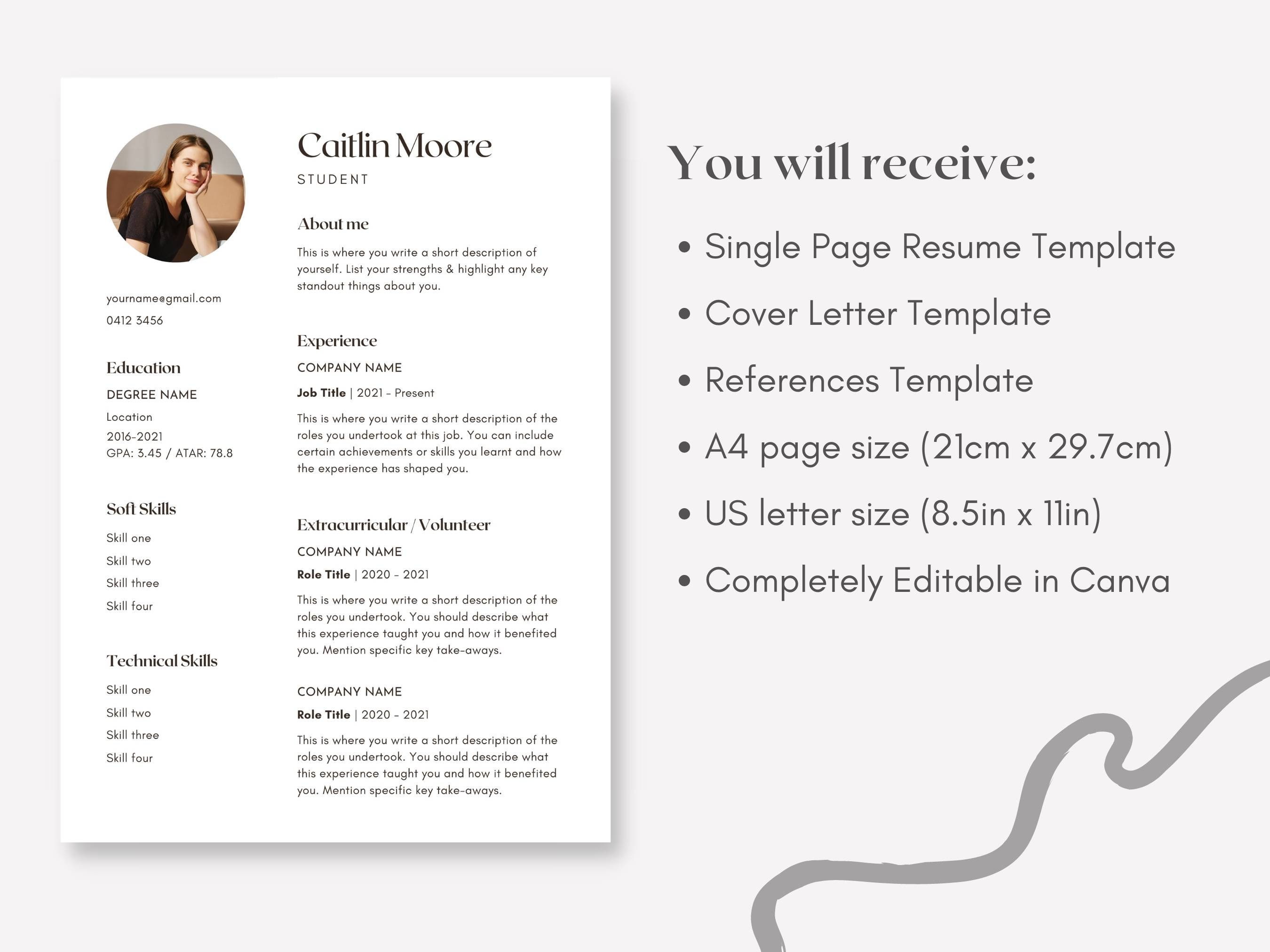 1 Page Minimal Student Resume Template | Creative High School CV ...