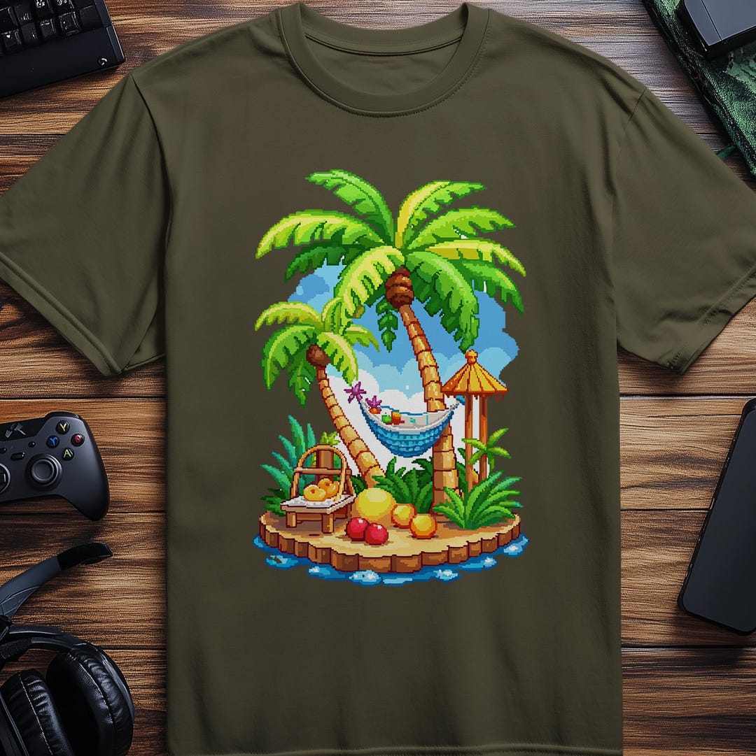 Gaming Pixel Art Tropical Island T-shirt, Retro Palm Tree Shirt, Pixel ...