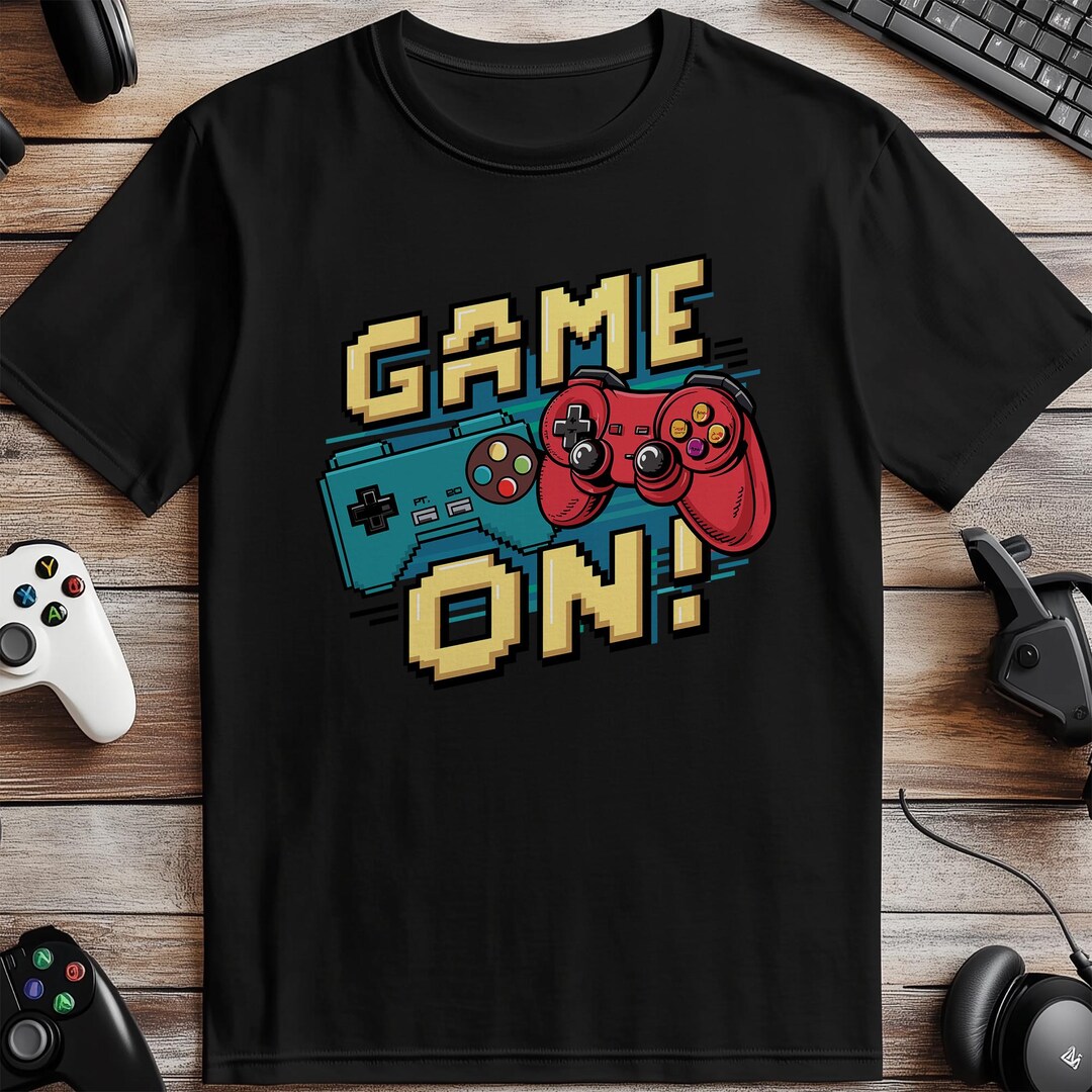 Game on T-shirt, Gamer Tee, Pixel Art Shirt, Controller Tshirt, Video ...