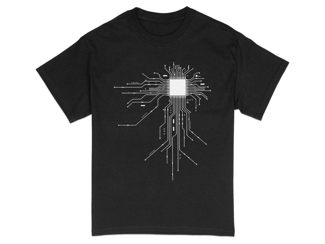 Tech-inspired Circuit Board Design T-shirt, Unisex Black Graphic Tee ...