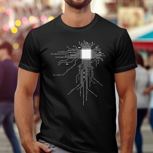 Tech-inspired Circuit Board Design T-shirt, Unisex Black Graphic Tee ...