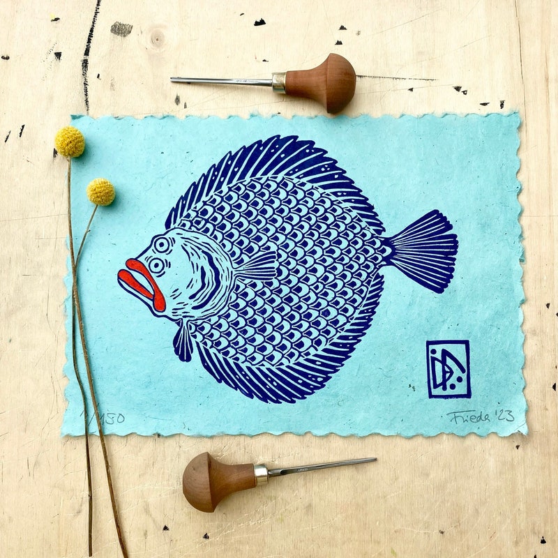 Fish Linocut - Etsy