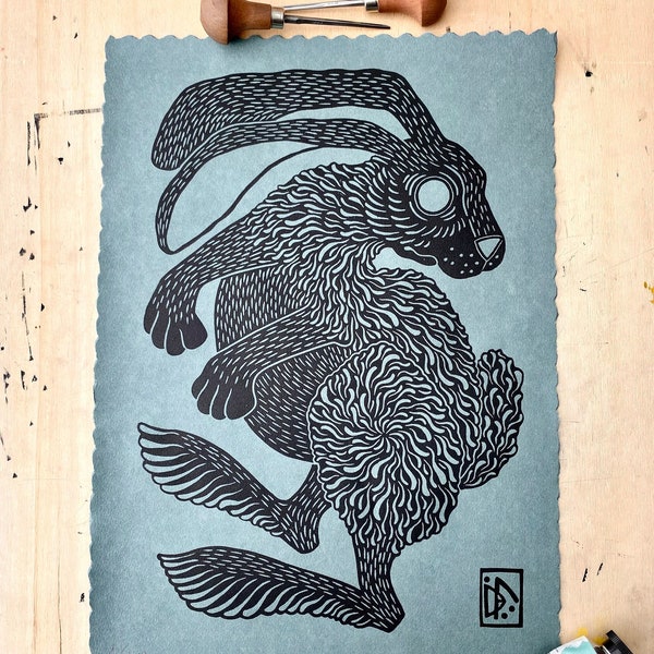 Hare Linocut - Etsy UK
