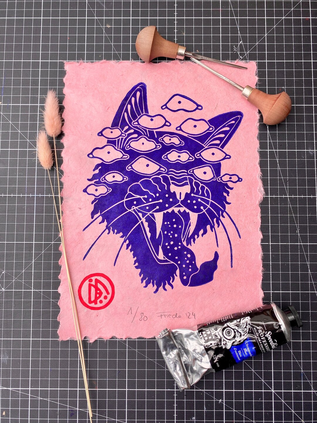 Handmade Linocut | Cat | Limited Edition | Original Linoprint | A4 Size ...