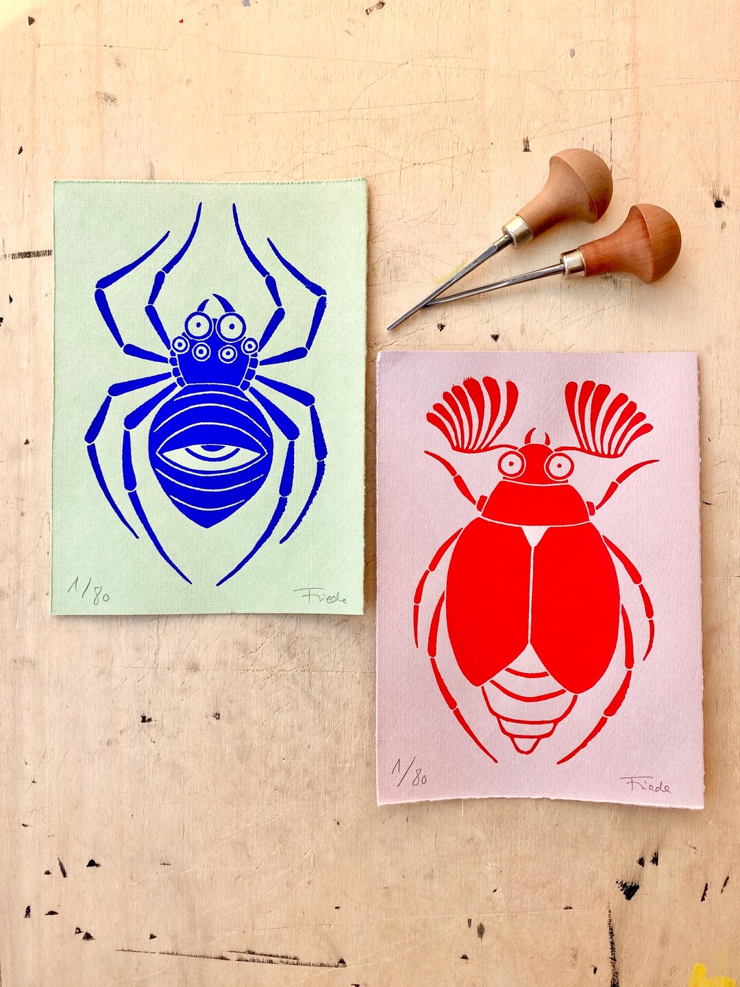 Spider and Beetle Miniprints | Handmade Linoprints | Limited Edition ...