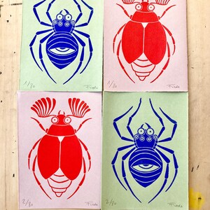 Spider and Beetle Miniprints | Handmade Linoprints | Limited Edition ...