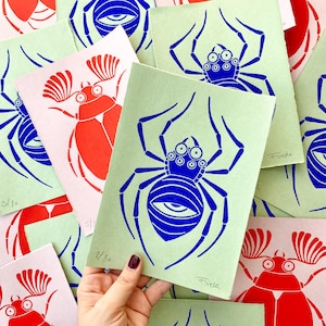 Spider and Beetle Miniprints | Handmade Linoprints | Limited Edition ...