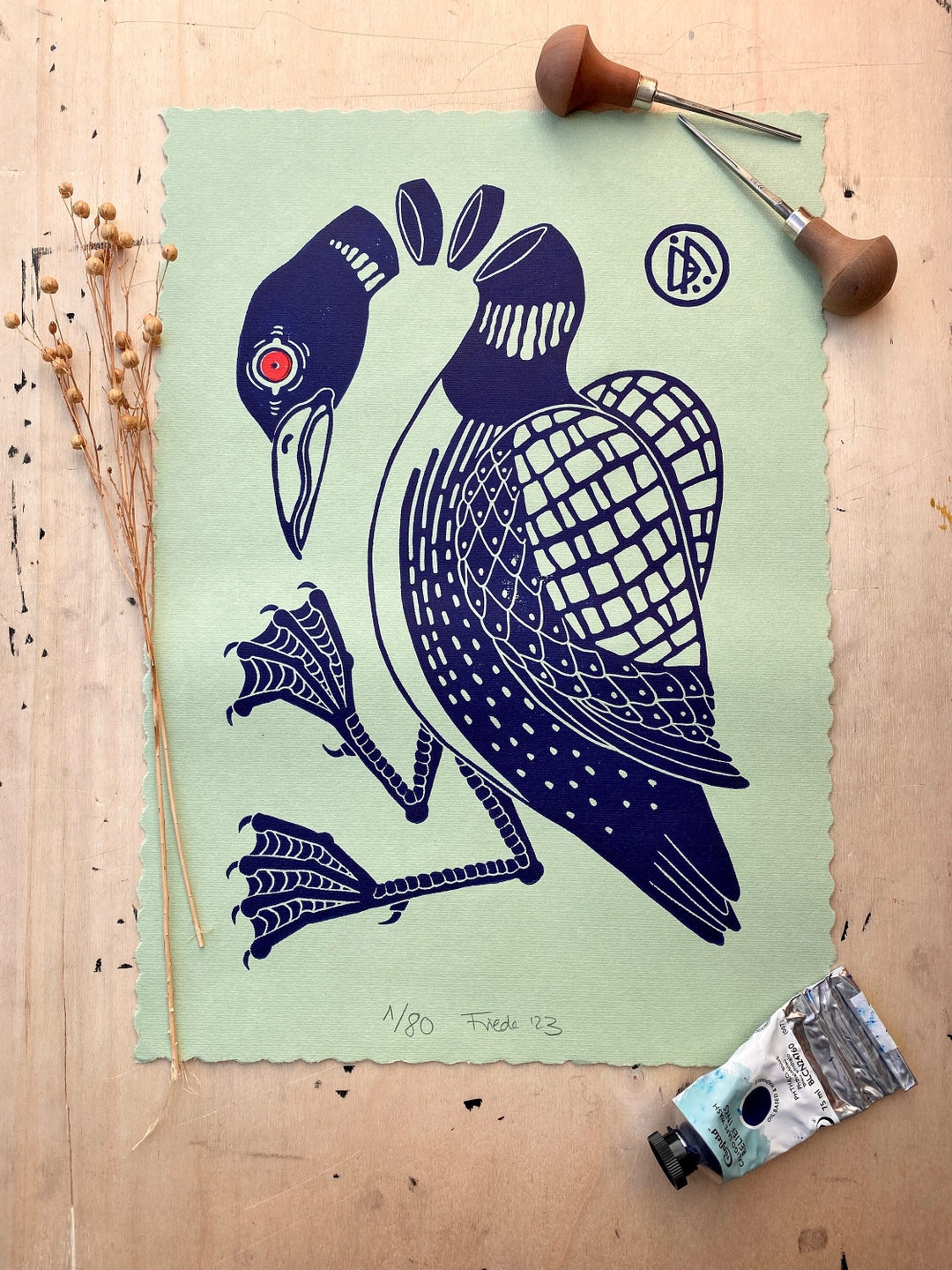 Loon | Handmade Linocut | Limited Edition | Original Linoprint | A3 ...