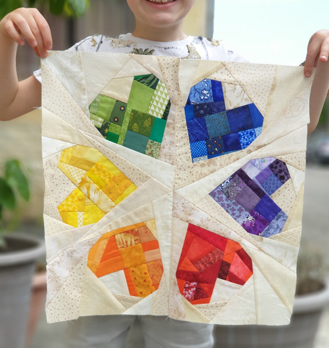 Scrappy Hearts Quilt Block: 14 Inch Paper Pieced Pattern , Modern FPP ...