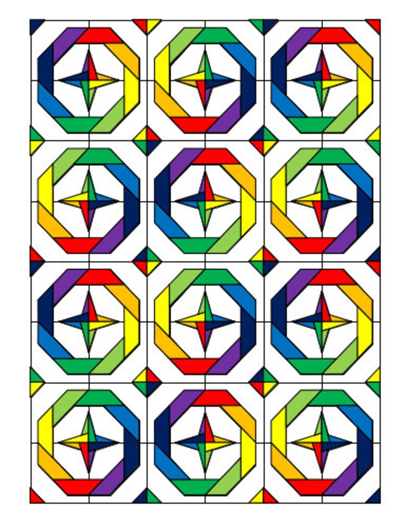 Octo-ring Quilt Block: 10” Paper Pieced Pattern , Modern FPP - Etsy