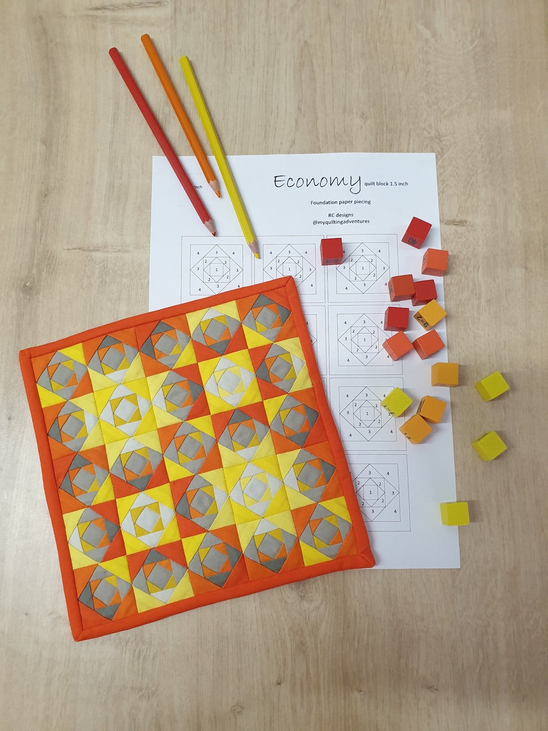 Printable Mini Economy Quilt Block: 1.5” Paper Pieced Pattern , Modern ...