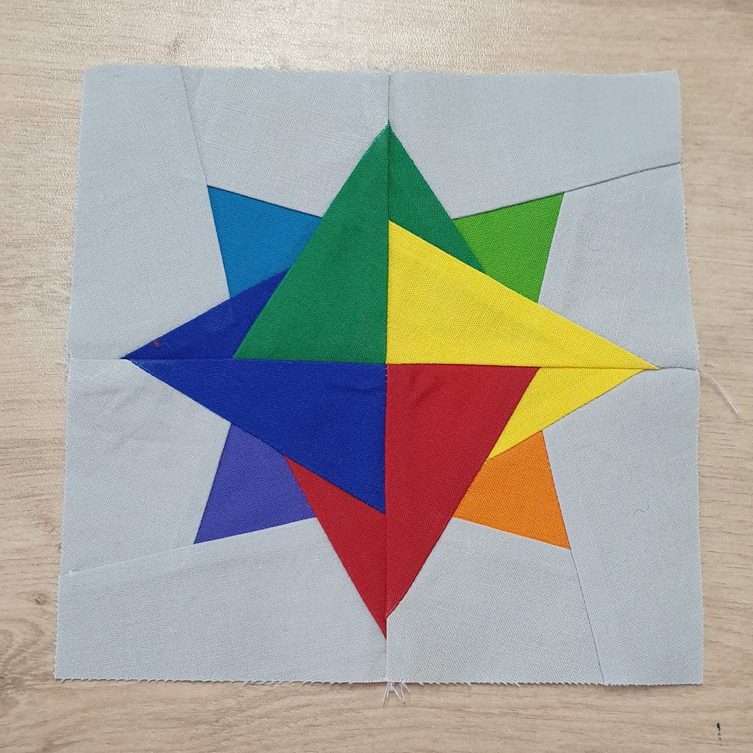 Printable Quilt Block: Rainbow Star , Paper Pieced Pattern , Beginner Friendly , Modern FPP, 6 ...