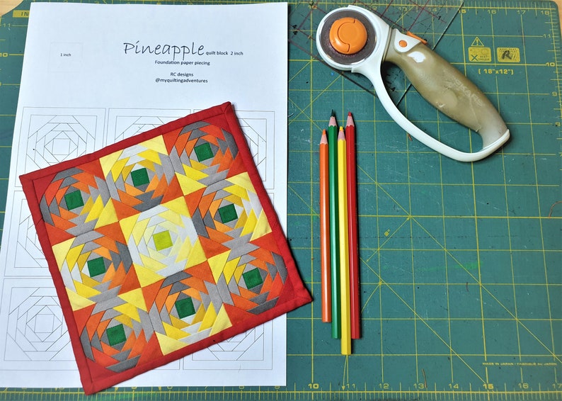 Printable Mini Pineapple Quilt Block: 2” Paper Pieced Pattern , Modern ...