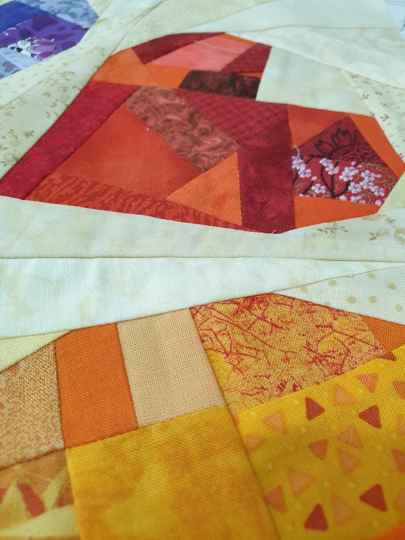 Scrappy Hearts Quilt Block: 14 Inch Paper Pieced Pattern , Modern FPP ...