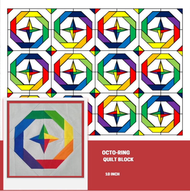 Octo-ring Quilt Block: 10” Paper Pieced Pattern , Modern FPP - Etsy