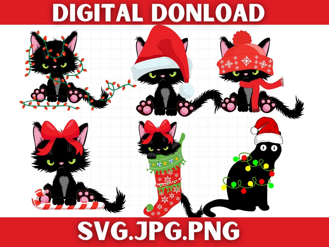 Christmas Cat Svg Row of Cats Svg Cut File Cat Svg Animal Christmas Svg ...