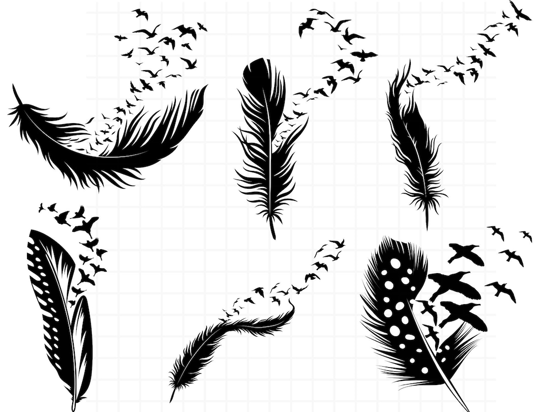 Feather Birds Svg\ Feather Svg Bundle\ Flock of Birds Feather Svg ...