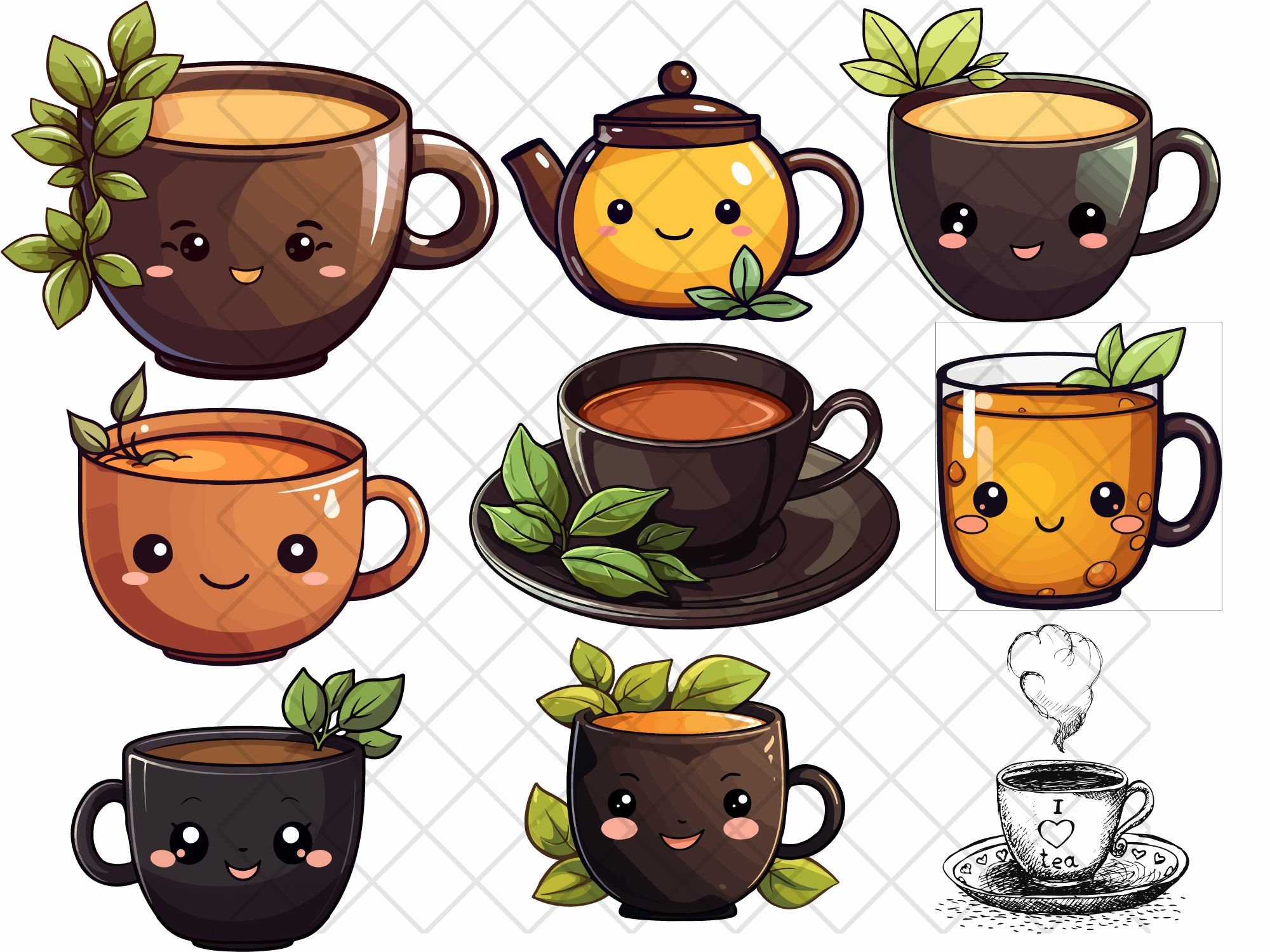Kawaii Cute Cup of Tea Clipart\ Instant Digital Download\ SVG\ PNG\ Jpg ...