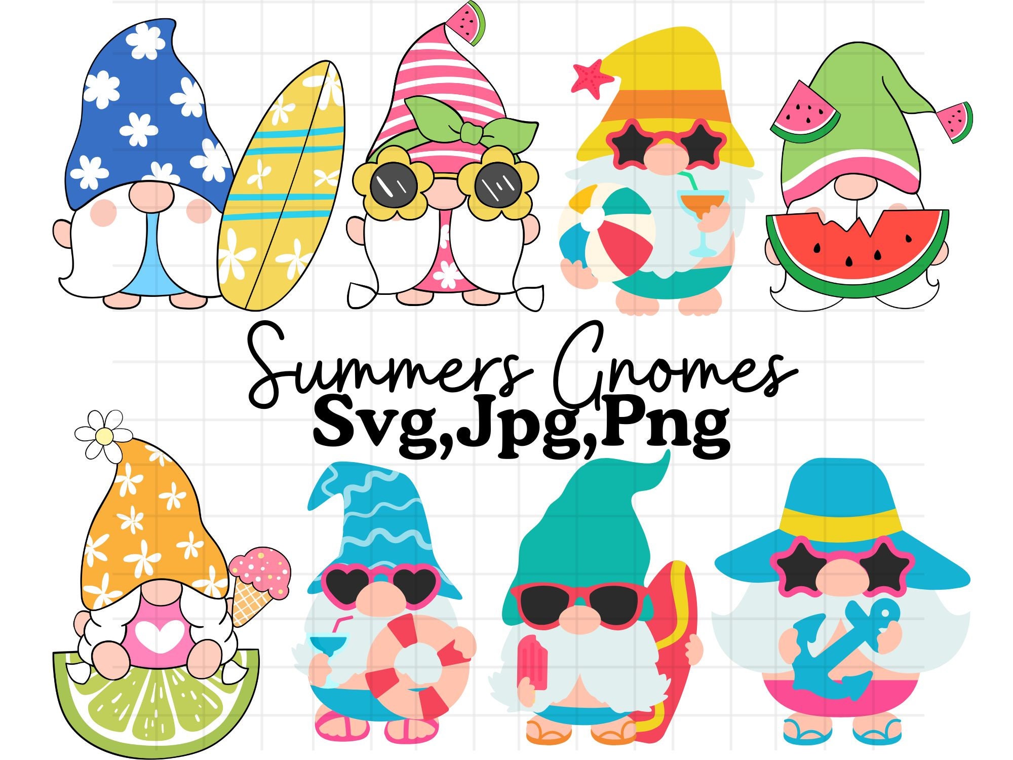 Summer Gnomes Bundle SVG Beach Gnome Svg Tropical Gnomes Svg Summer ...