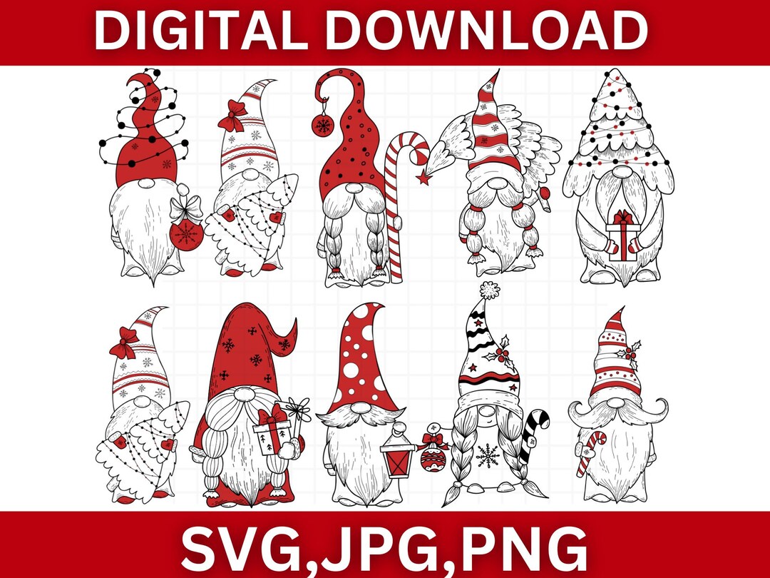 Christmas Gnome Bundle SVG for Cut File Christmas Doodle Hand Drawn ...