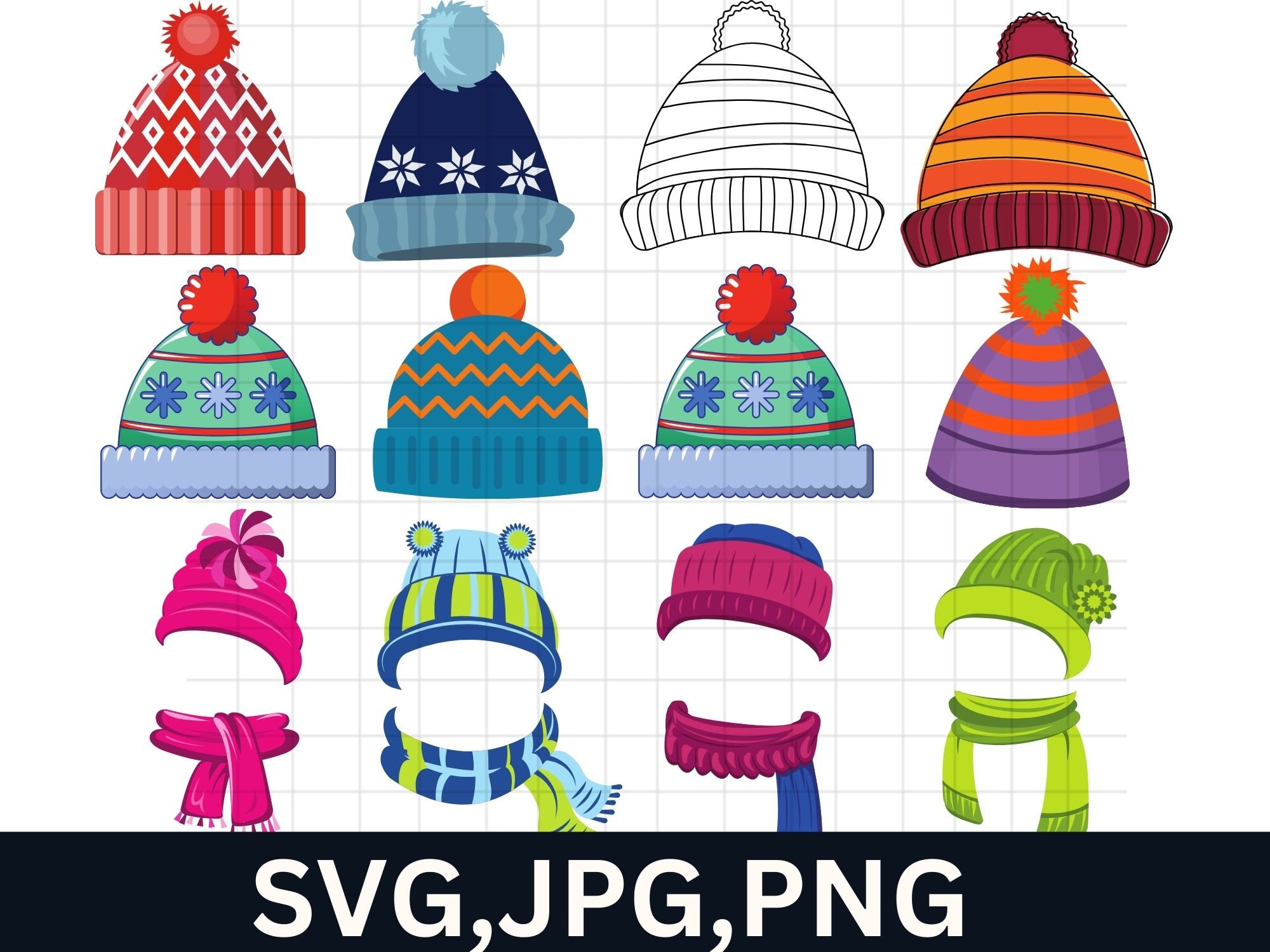 Winter Hat Svg Bundle\ Winter Hats Clipart\ Warm Scarf Svg\ Vector ...