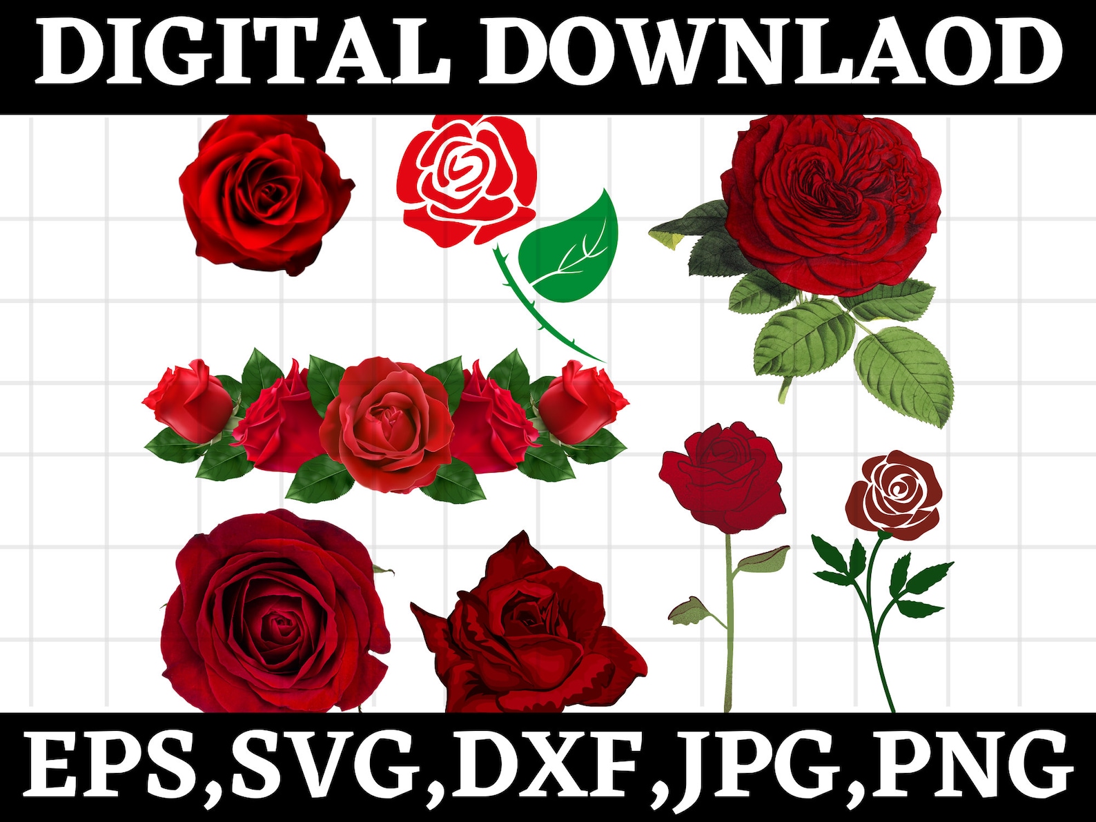 Red Rose Svg Vector Red Roses Flower Svg Vector Rose Svg Designs Flower ...