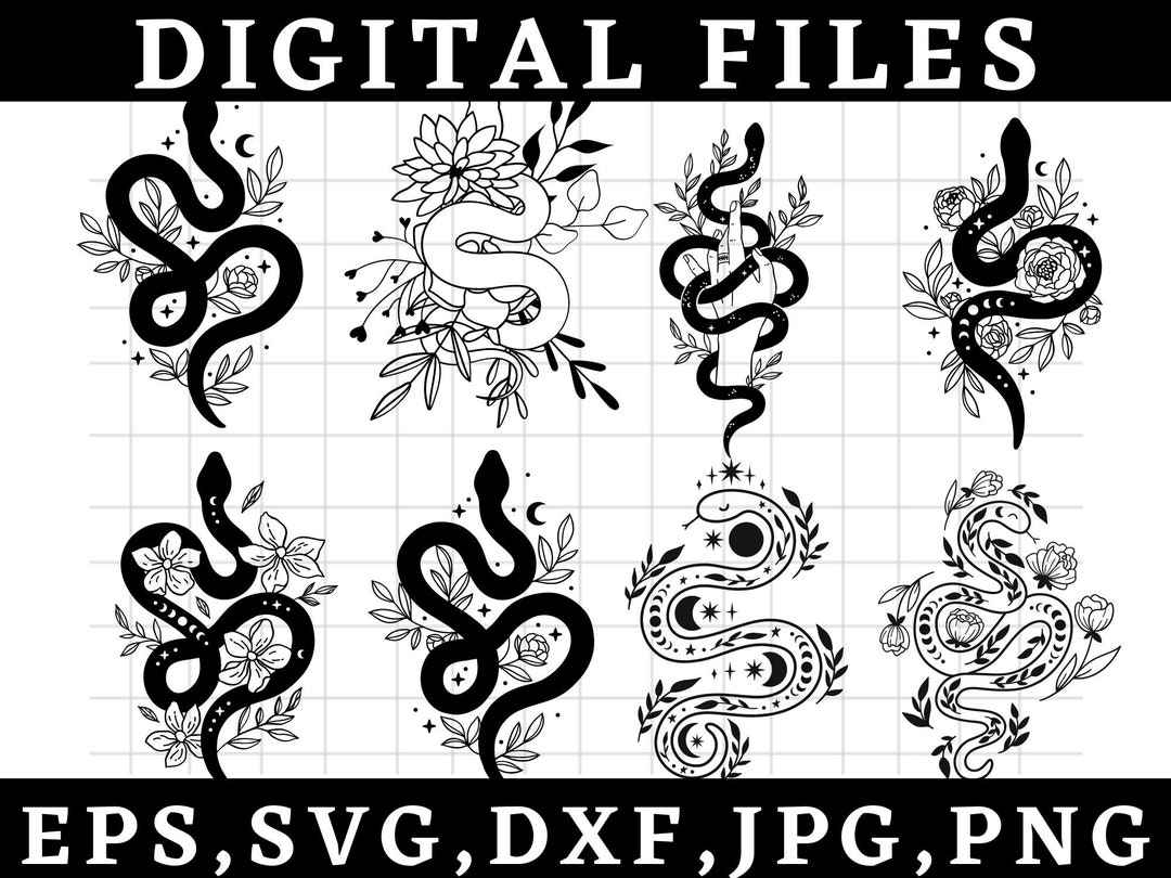 Snake Svg Bundle\ Floral Snake Svg\ Celestial Snake Svg\ Snake With ...