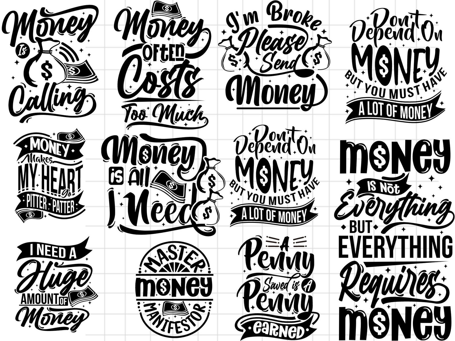 Money Quotes SVG Bundle: Entrepreneur Clipart (PNG, JPG) - Etsy