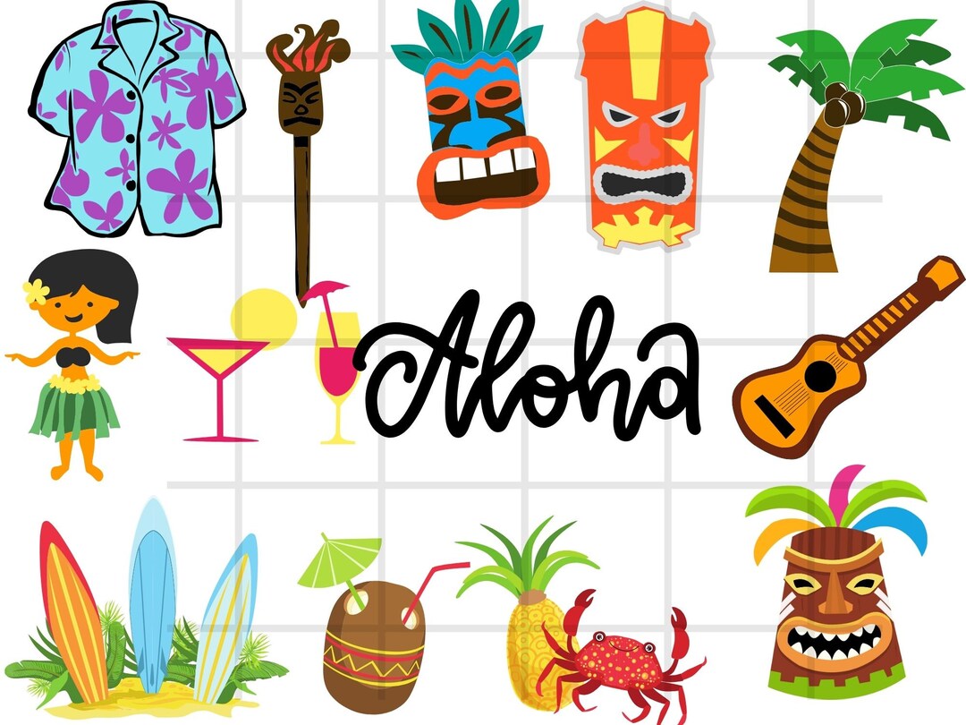 Luau Clipart\ Tropical Luau Clipart\ Hawaiian Luau Clipart\ Tiki ...