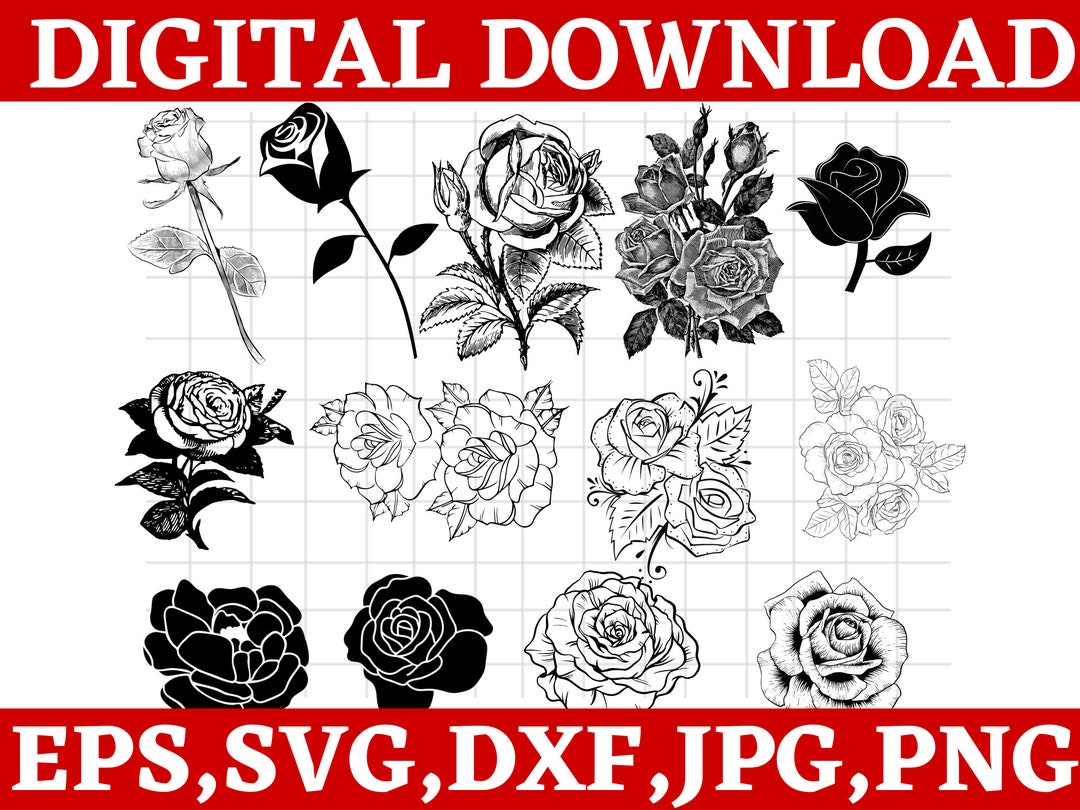 ROSE SVG Bundle\ Rose Clipart\ Rose Svg Designs\ Flower Svg\ Bouquet ...