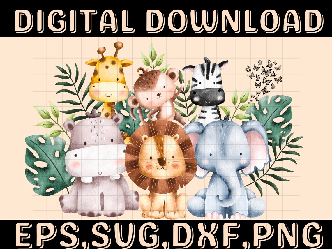 Safari Animals Watercolor Clipart Jungle Animals Clip Art Neutral ...