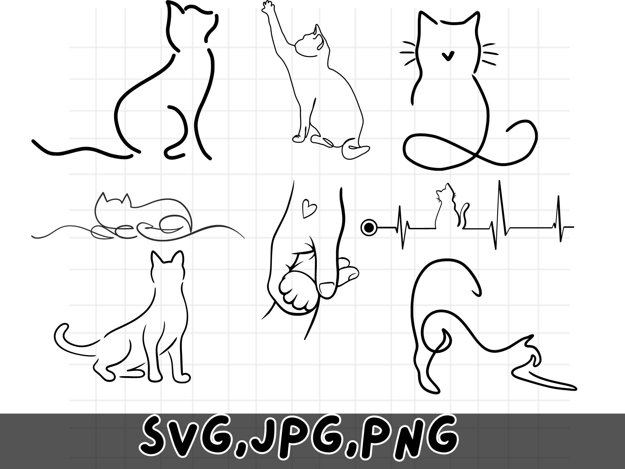 Cat Line Art SVG PNG Digital Download\ Hand Drawn Cats\ Minimalist Cat ...