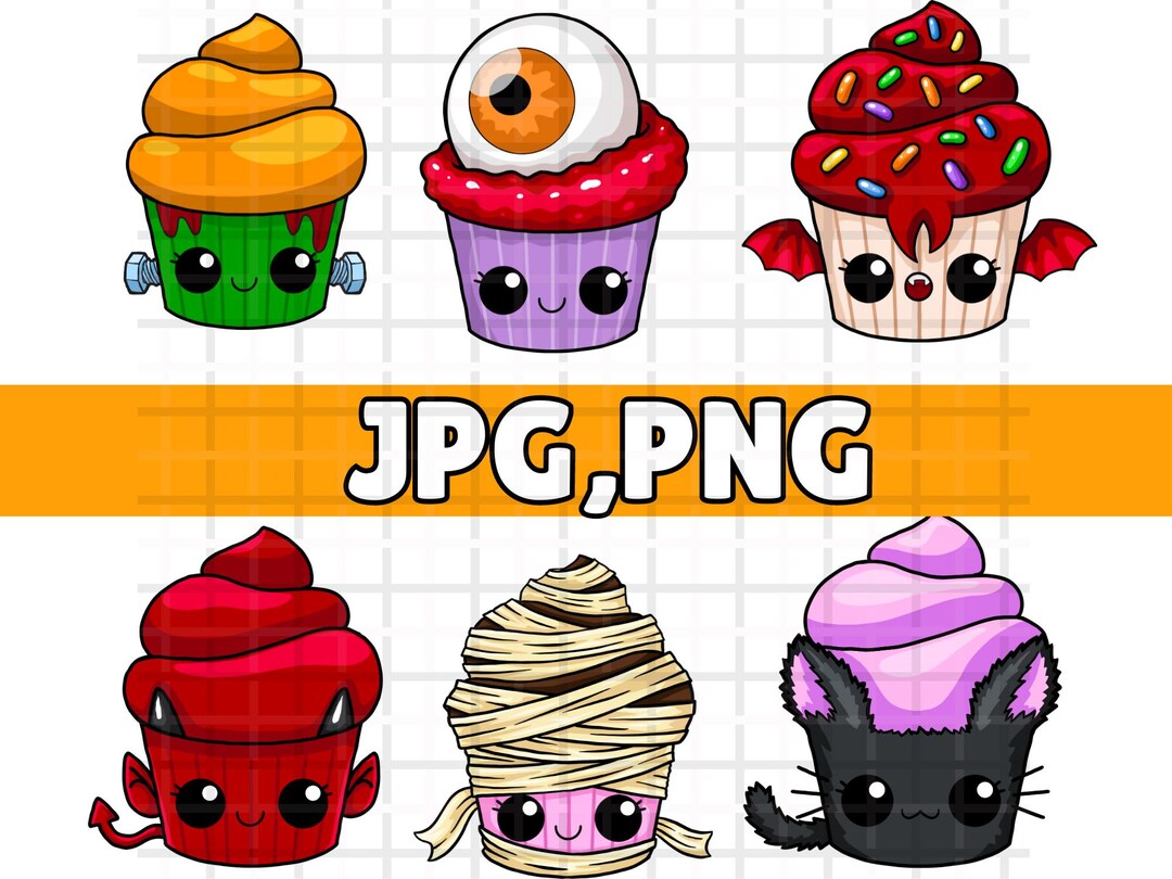 Halloween Cupcakes Watercolor Clipart Bundle PNG\ Spooky Dessert Images ...