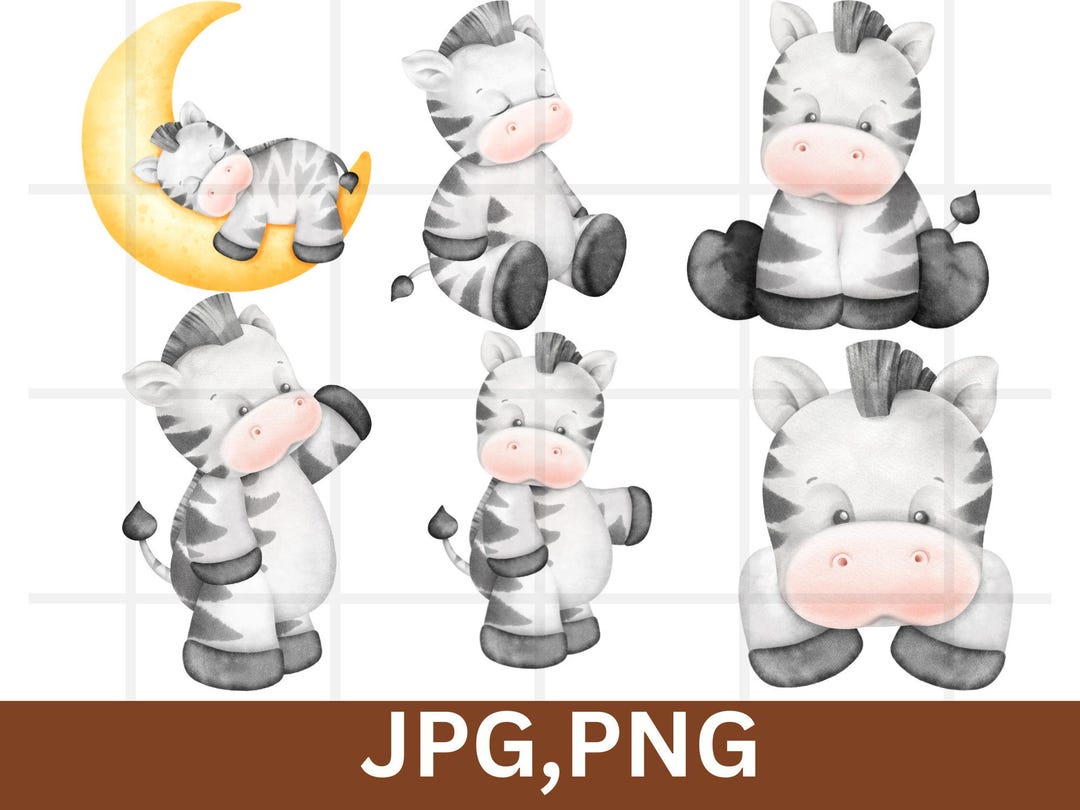 Cute Little Baby Zebra\ Watercolor Clipart\ Jungle Animal Baby Shower ...