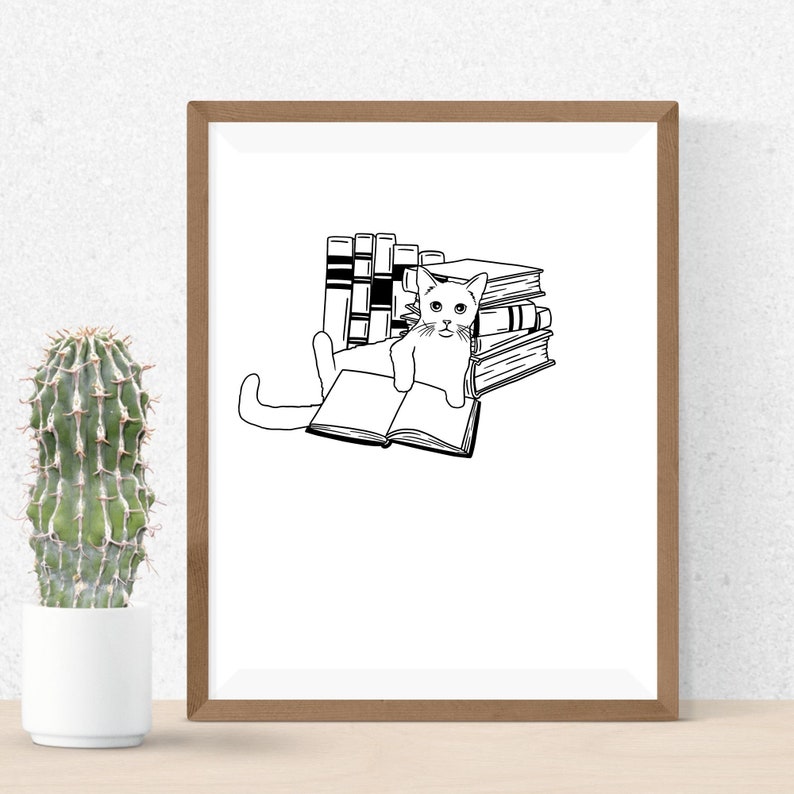 Cat on Books SVG\ Cute Cat Book Reader Cutting File\ Funny Cats ...