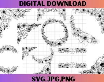 Corner Svg Bundle, Corner Svg, Floral Corner Svg Files, Decorative Page ...