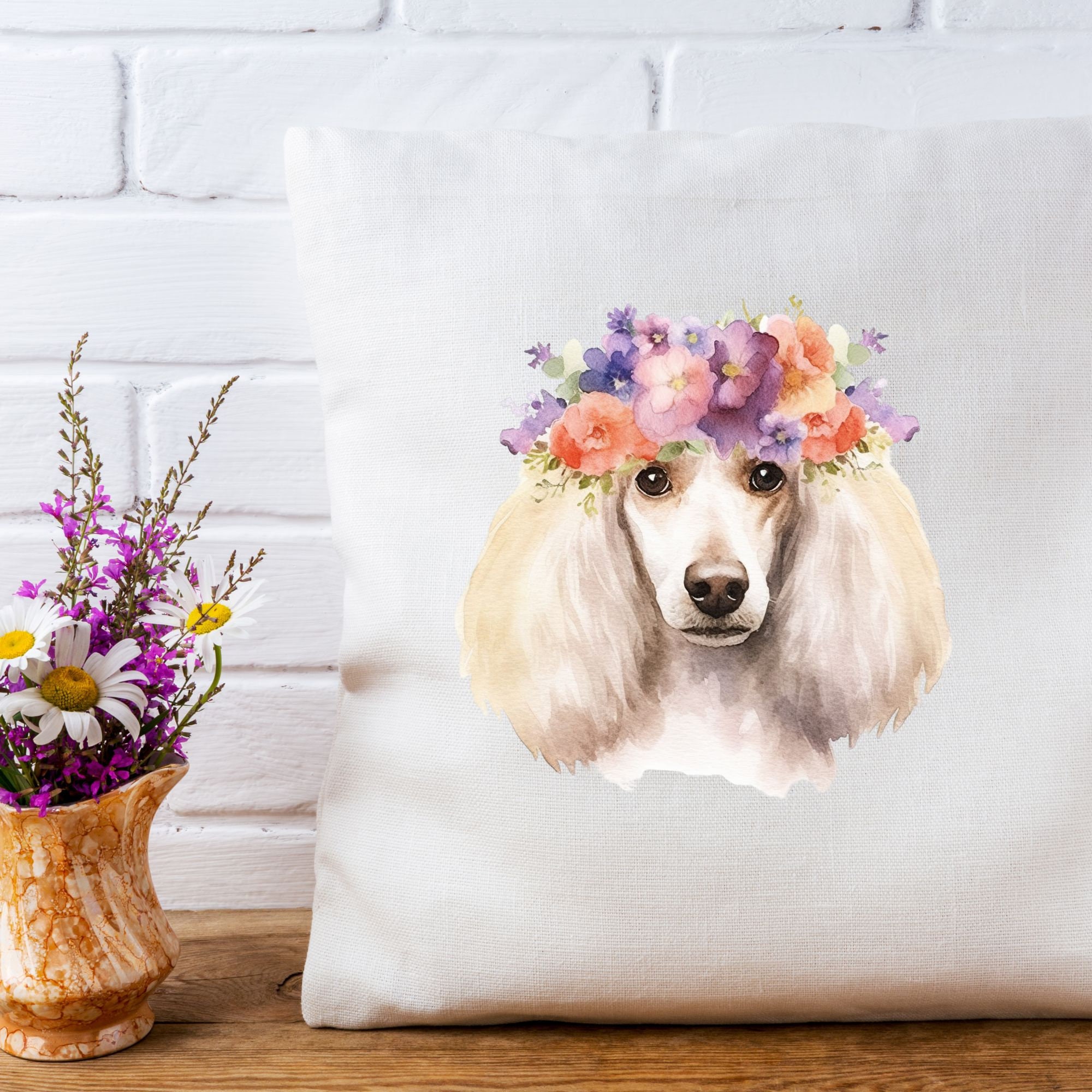 Watercolor Floral Dog Clipart: Flower Crown Puppy Portraits (PNG JPG ...
