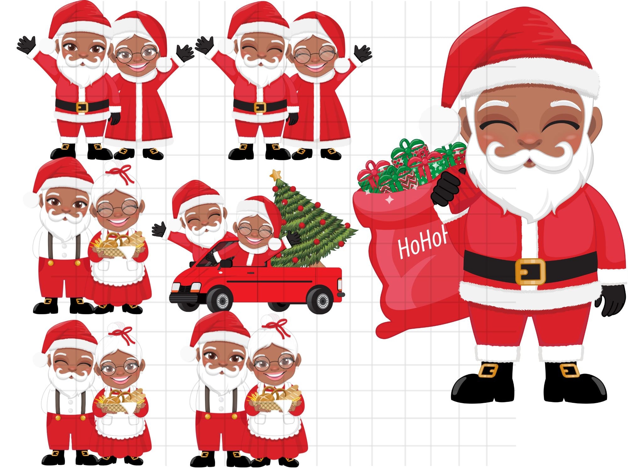 Black Santa Claus Clipart Cute Watercolor African American - Etsy