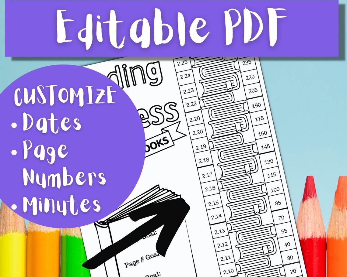 Customizable Reading Tracker for Kids Coloring Page Editable | Etsy