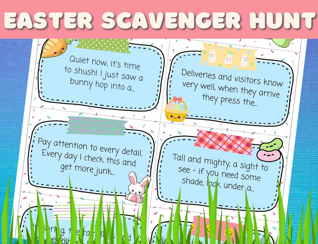 Easter Scavenger Hunt for Kids - Printable - 8 Rhyming Clues and Blank ...