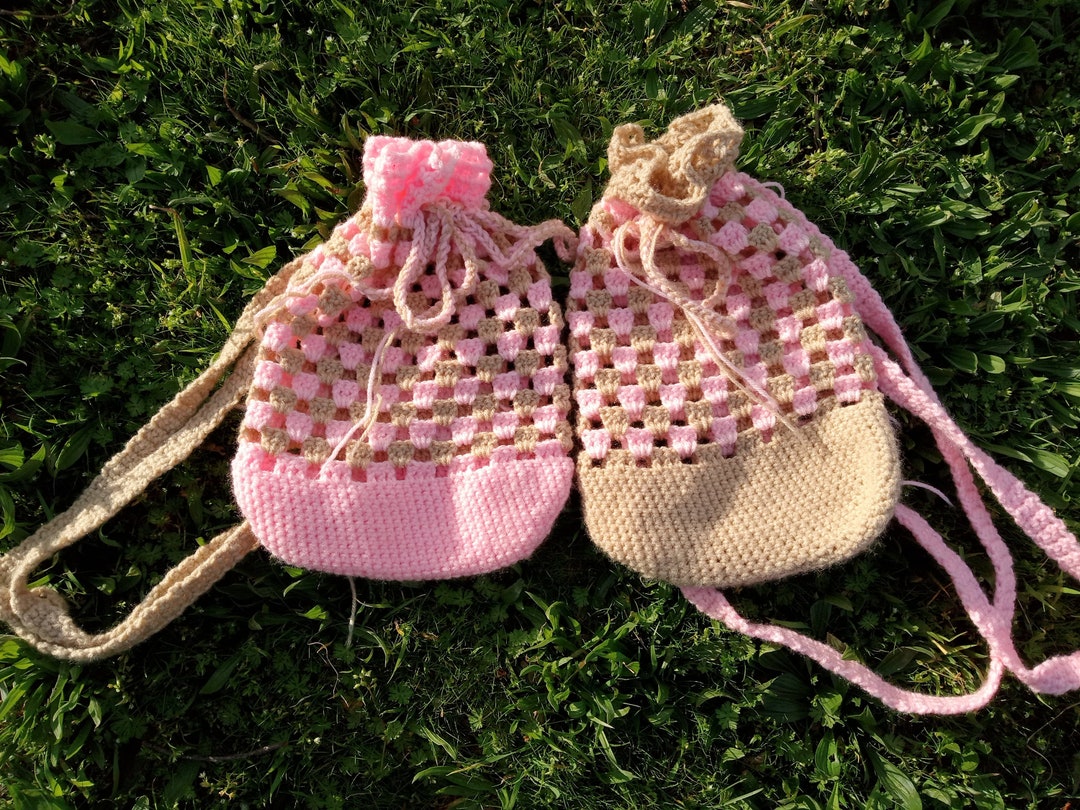 Handmade Granny Square Mini Backpack Pink and Brown - Etsy