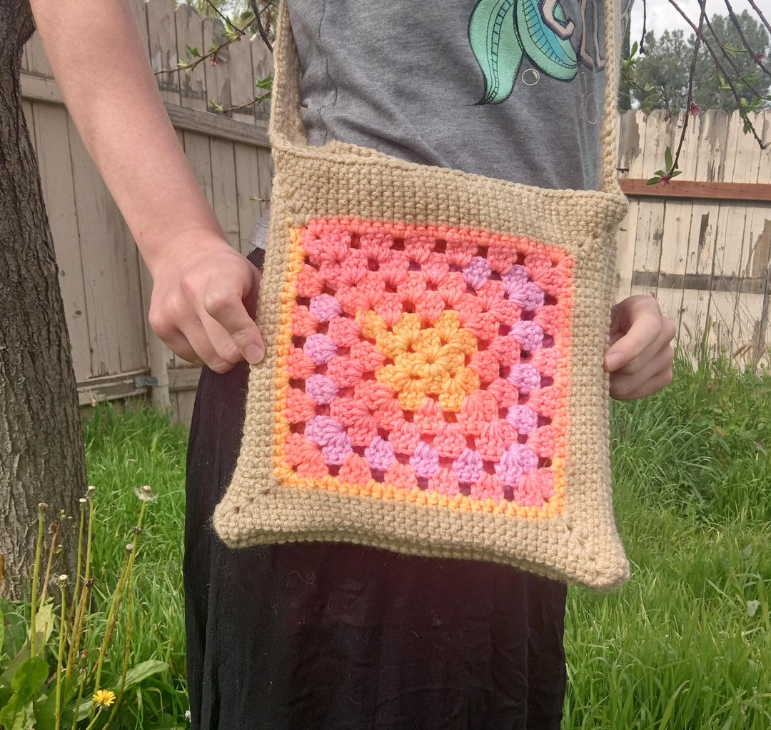 Pink and Sand Handmade Granny Square Open Top Purse - Etsy