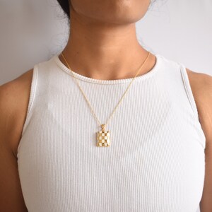 18K Gold Checkered Necklace Pendant With White Enamel, Bestseller ...